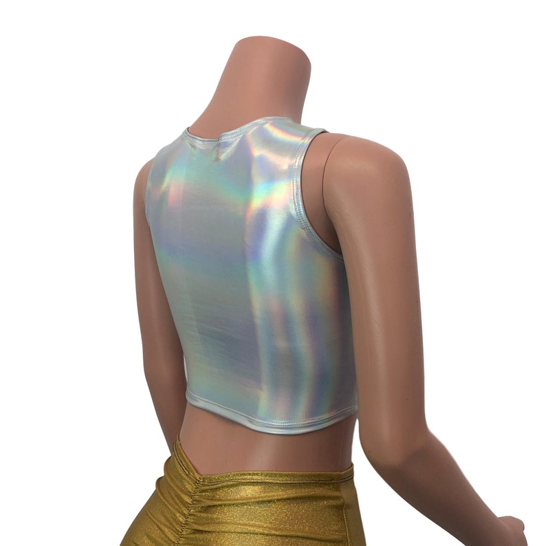 Mesh Inset Crop Tank Top opal Holographic Rave Clothing - Etsy