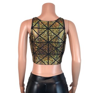 Gold Glass Pane Holographic Mesh Inset Crop Top - Rave Clothing ...