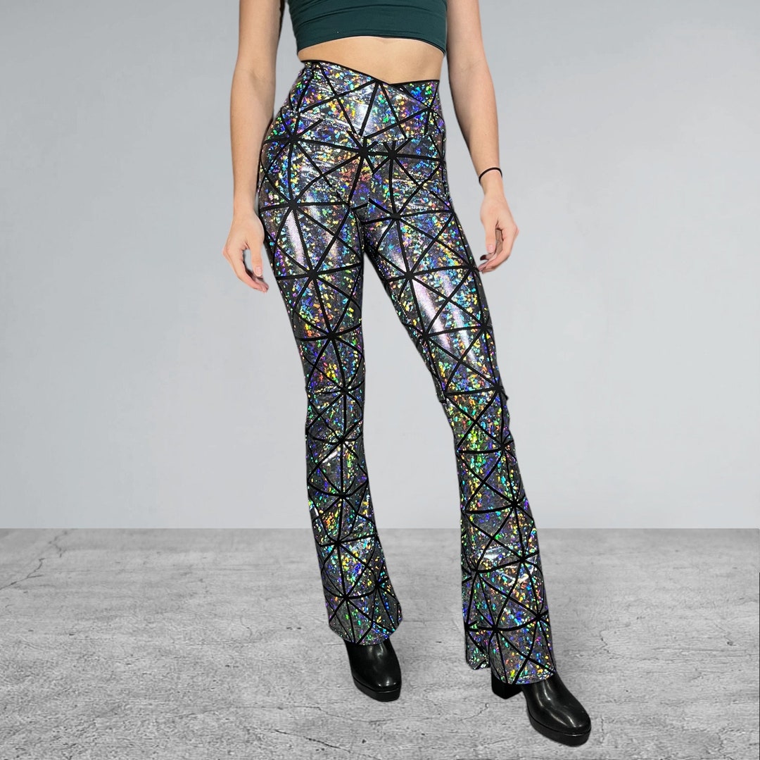 Crossover Waist Bootcut Flare Pants *silver Glass Pane Holographic ...