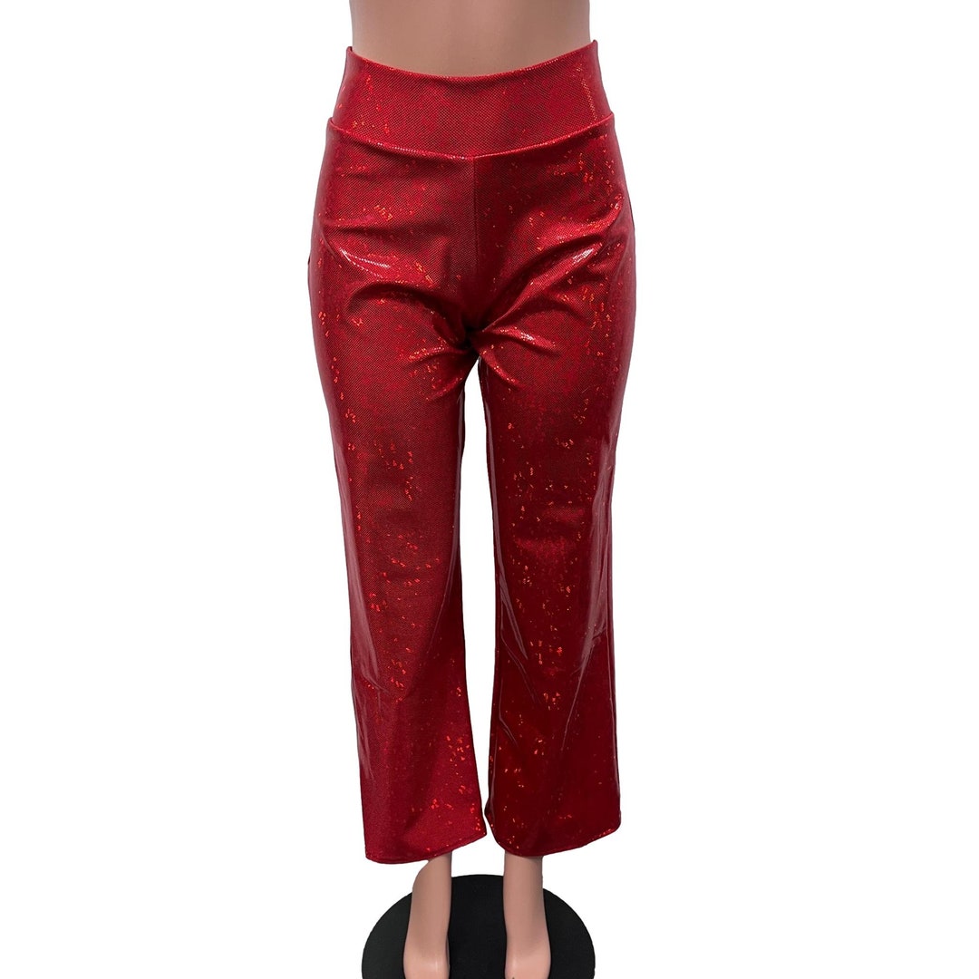 Red Shattered Glass Holographic Straight Leg Pants - Optional Pockets ...