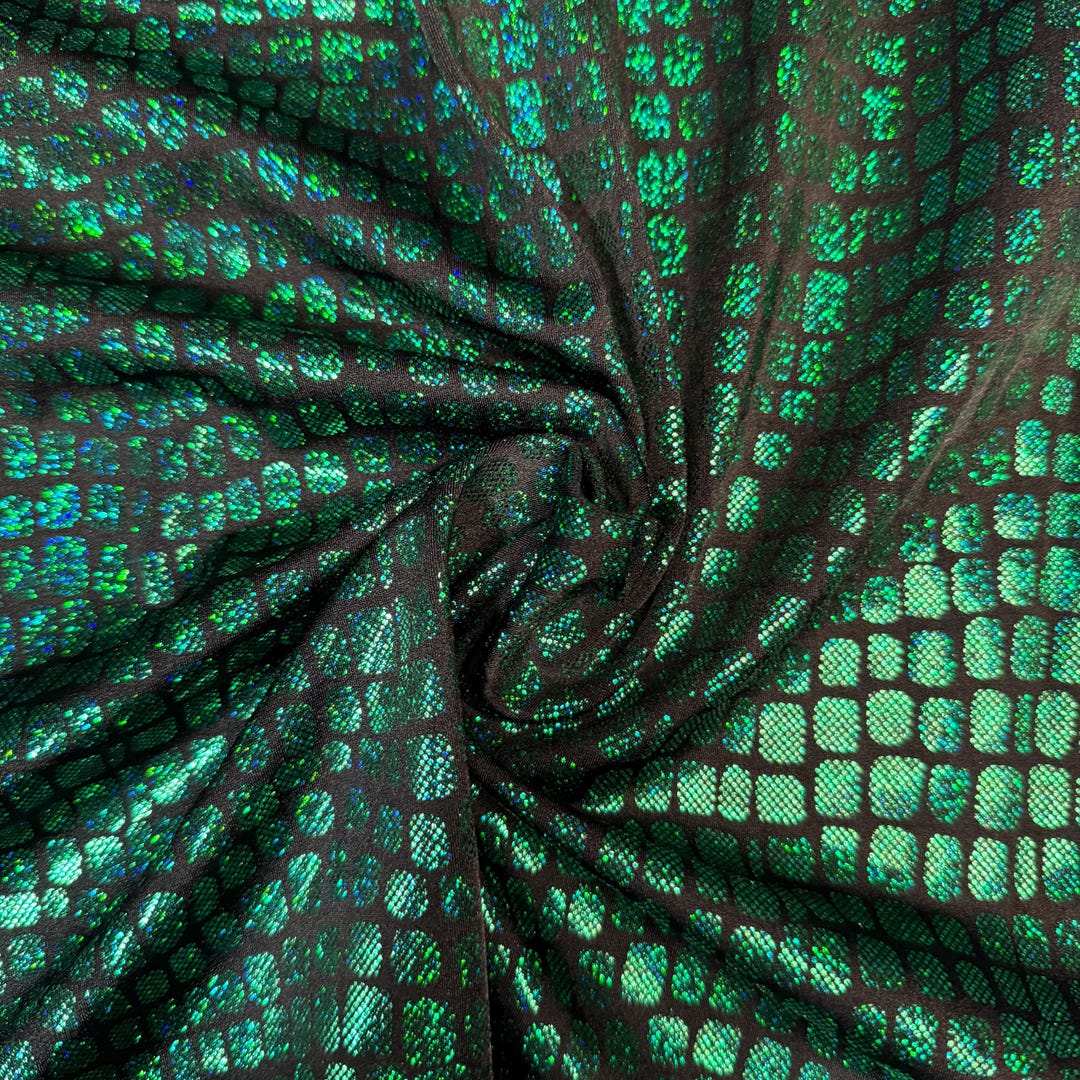 Dragon Holographic Green Scales Poly Spandex Stretch Fabric By-the-yard ...