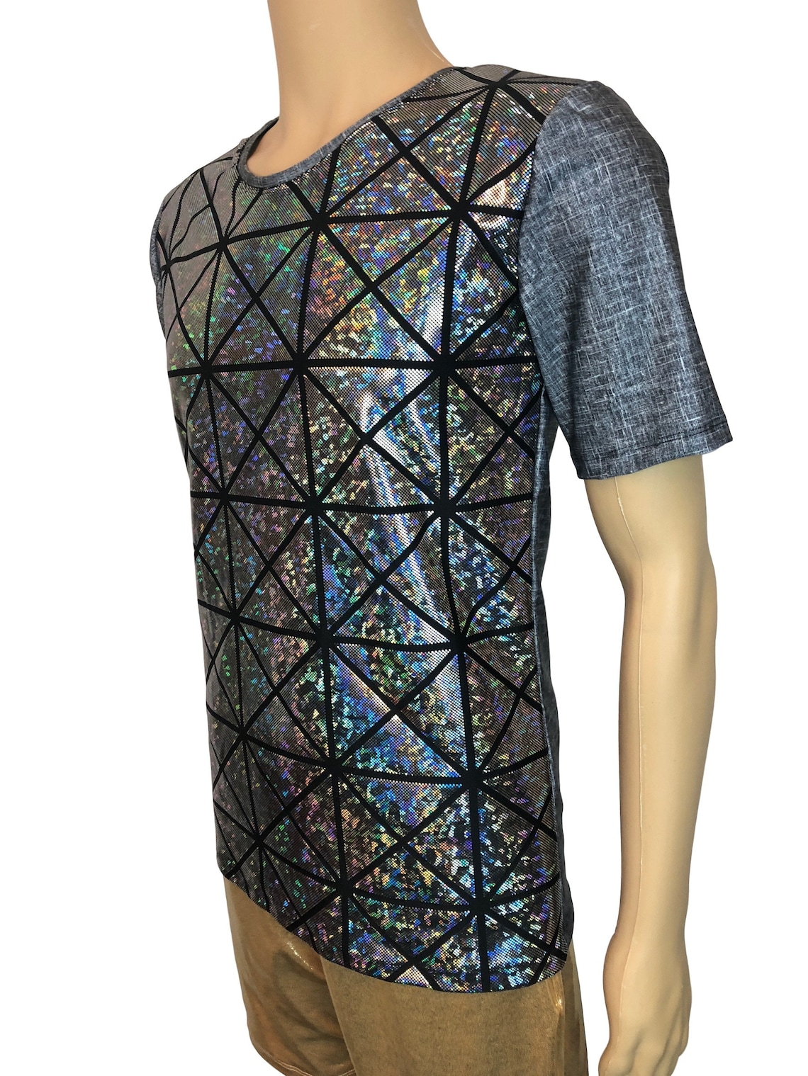 Men's Holographic Tee or T-shirt, *linen Print* W/silver Glass Pane ...