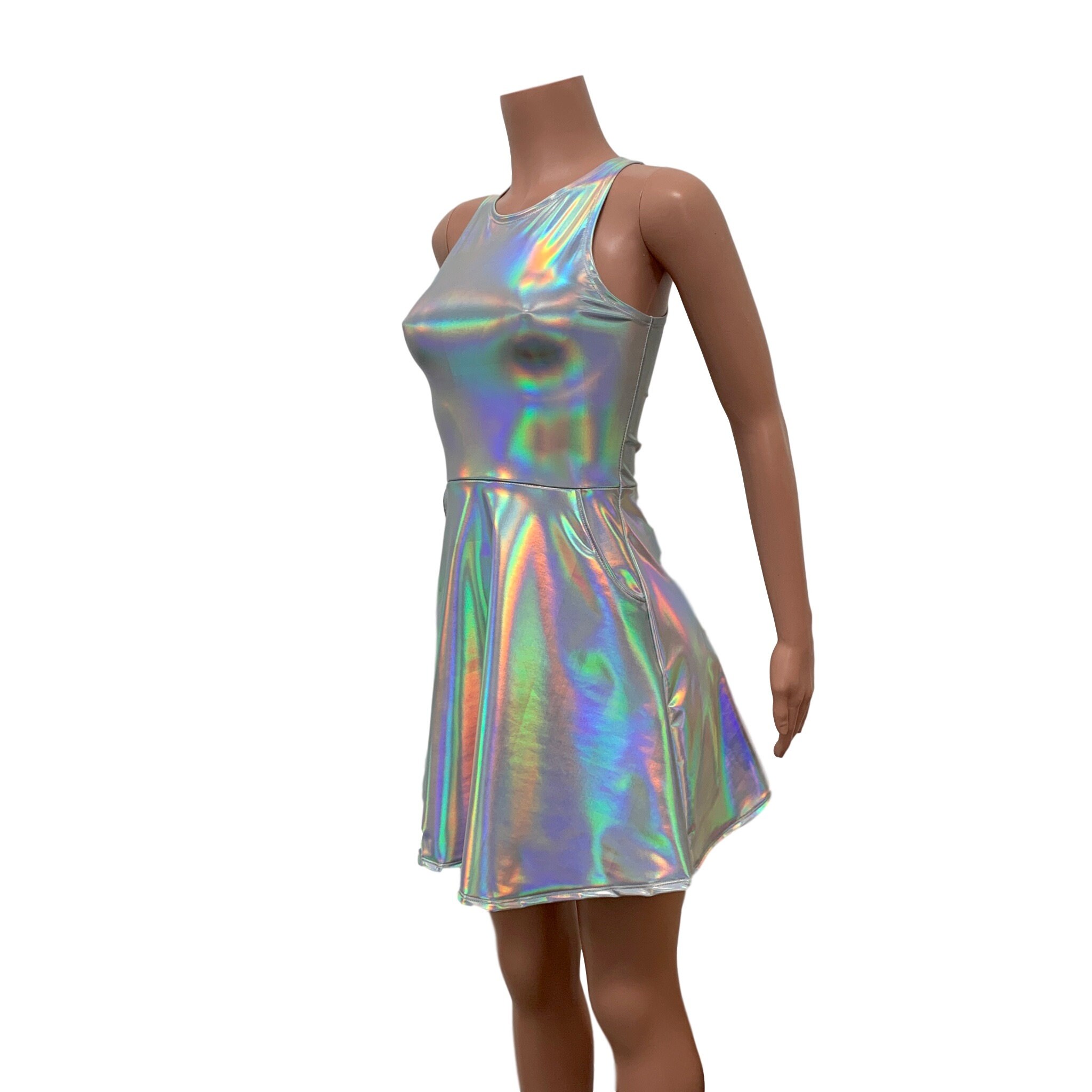 Opal Holographic A-line Mini Dress W/pockets Holo Rave | Etsy