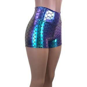 Holographic Mermaid Scales High Waisted Booty Shorts - Festival or Rave ...