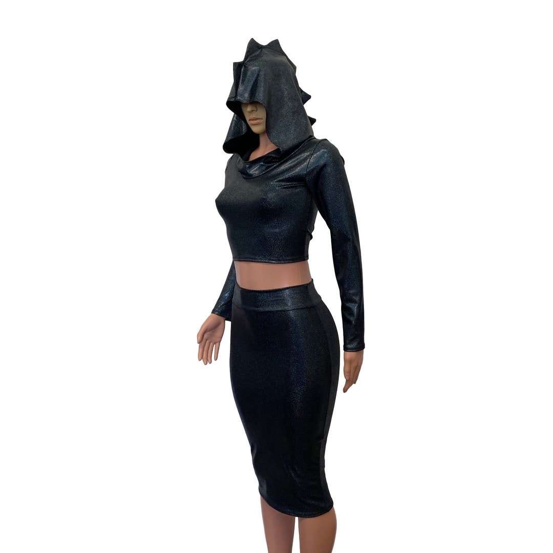 Dragon Costume - Black Holographic Hoodie & Skirt | Festival Fashion ...