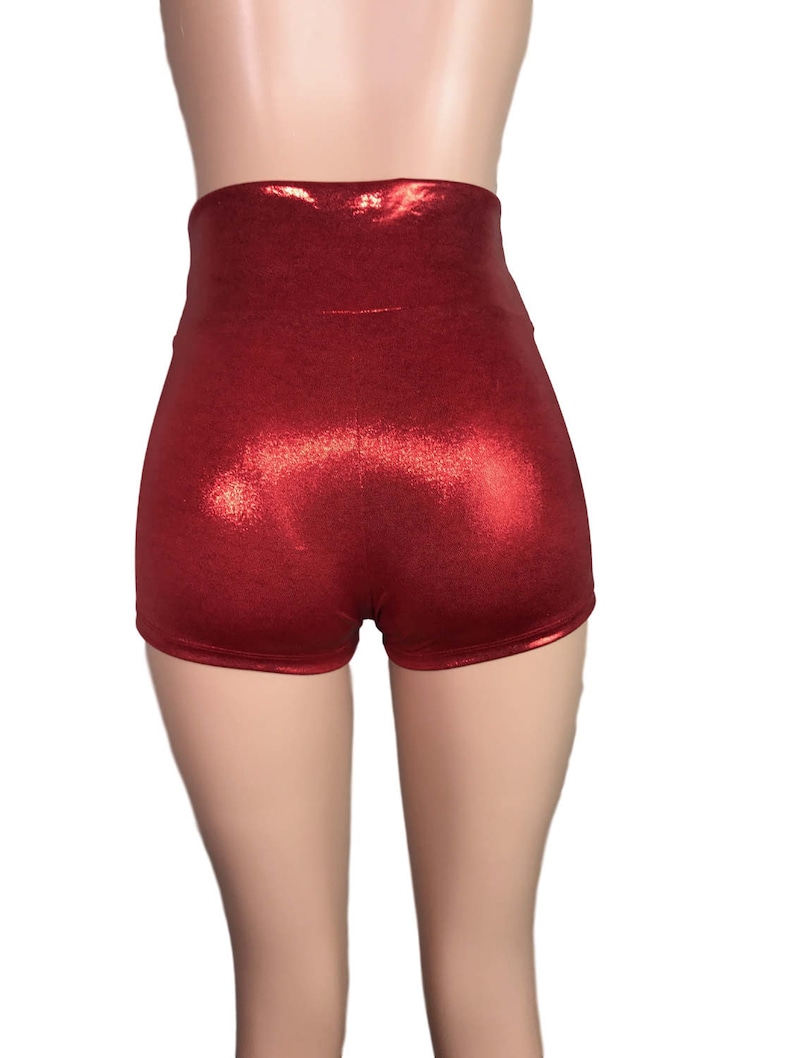 Red Metallic Mystique High Waisted Booty Shorts Club Etsy