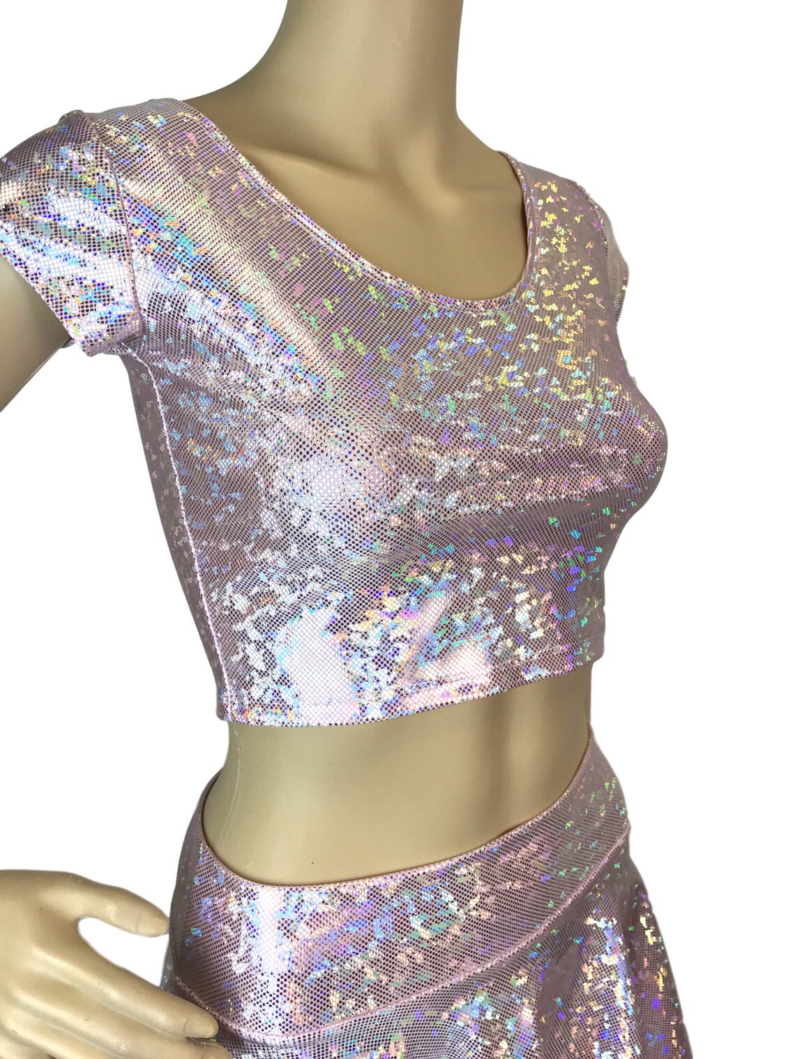 Blush Pink Shattered Glass Holographic Cap Sleeve Crop Top - Etsy