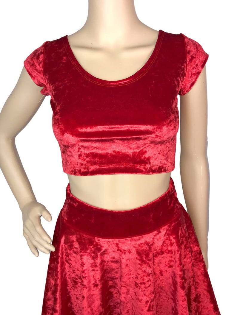 Red Crushed Velvet Cap Sleeve Crop Top - Bodycon Clubwear, Rave Wear ...