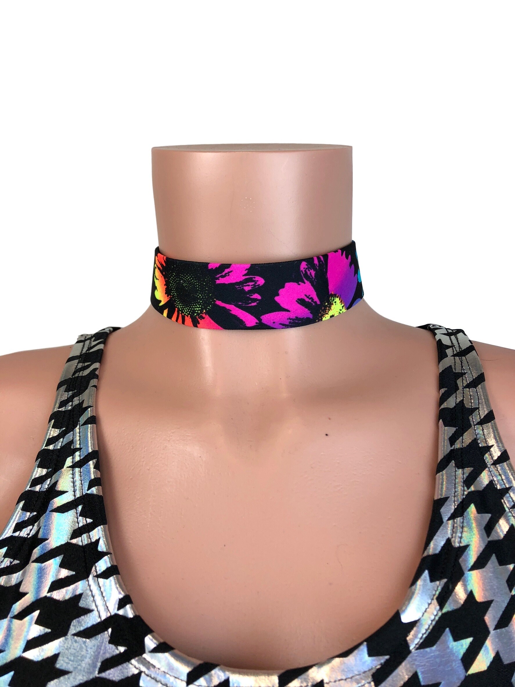 Electric Daisy UV Glow Floral Choker - Thick Holo Choker Necklace - Etsy