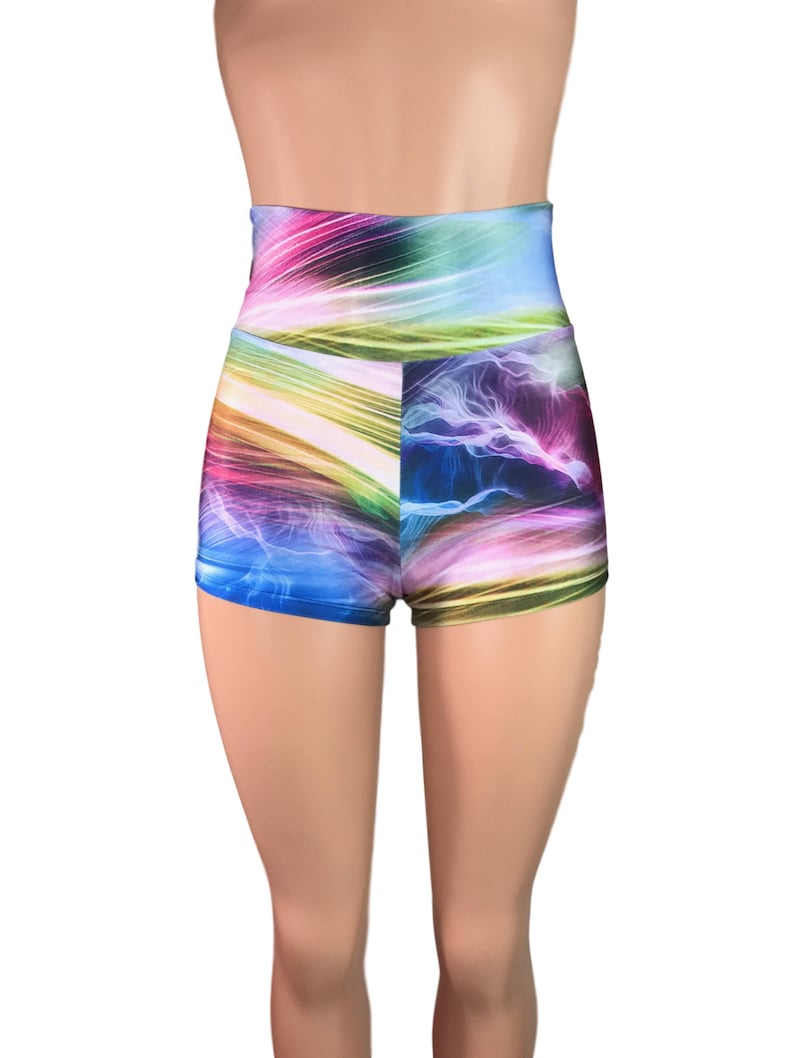 Rainbow Swirl High Waisted Booty Shorts Club Or Rave Wear Etsy