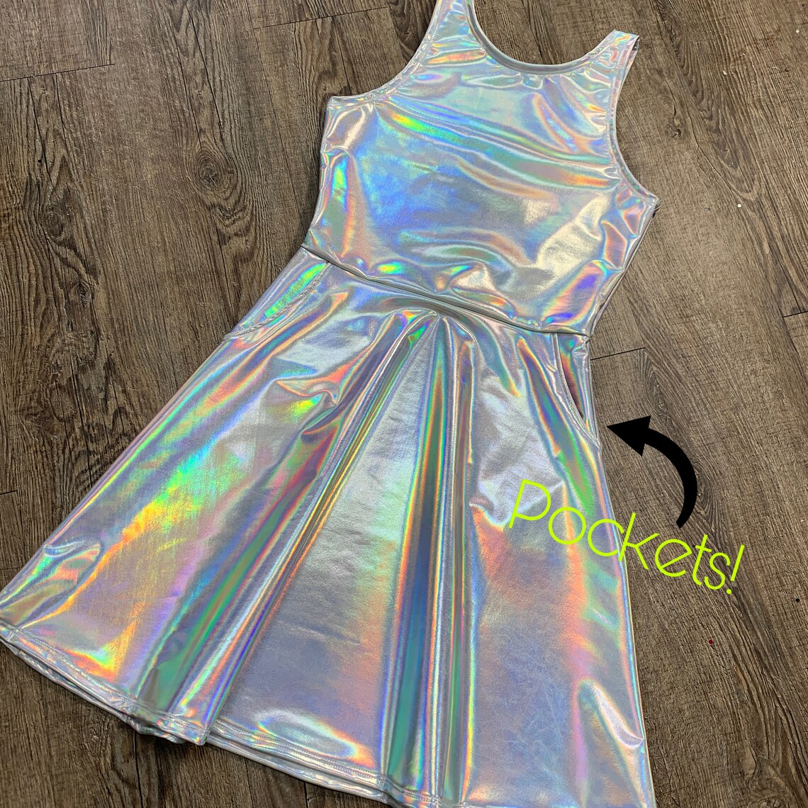 Opal Holographic A-line Mini Dress W/pockets Holo Rave | Etsy