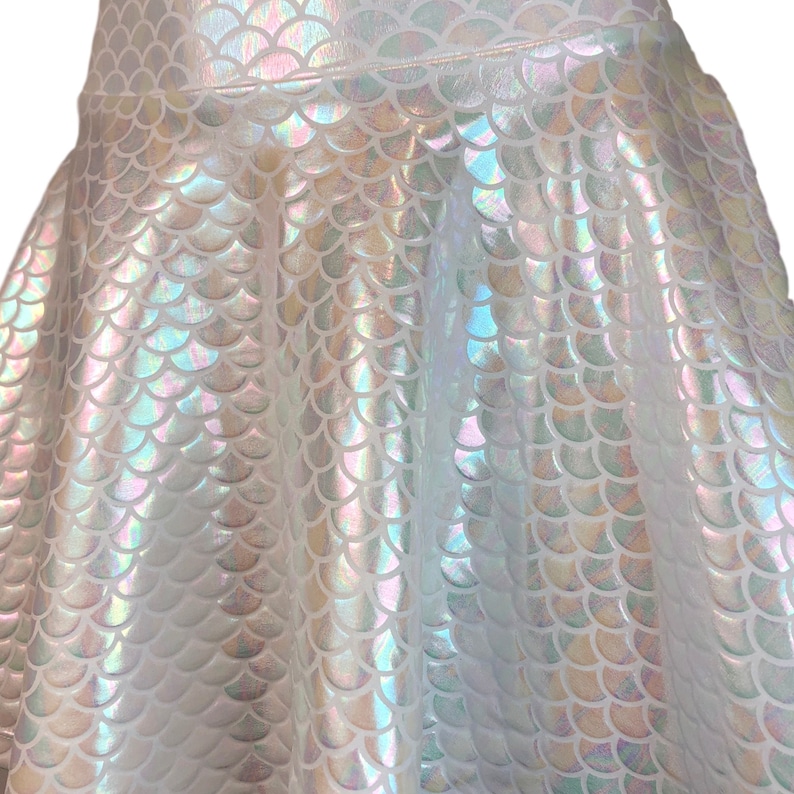 White Iridescent Mermaid Scales Holographic High Waisted Skater Skirt ...