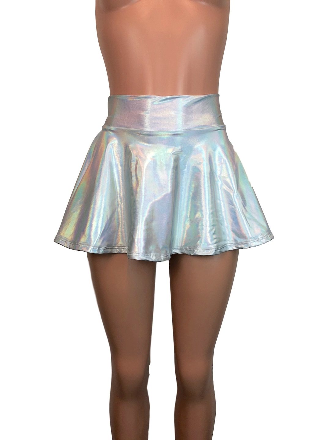 Opal Holographic Mini 13" High Waisted Skater Skirt - Clubwear, Rave ...