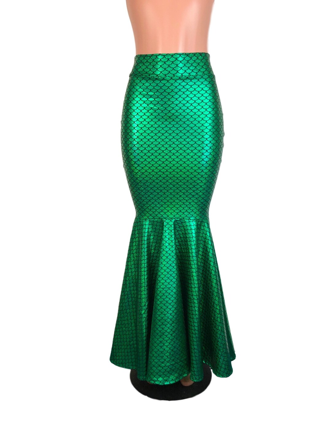 Green Mermaid Maxi Skirt - Scales Long Fit and Flare Holographic High ...