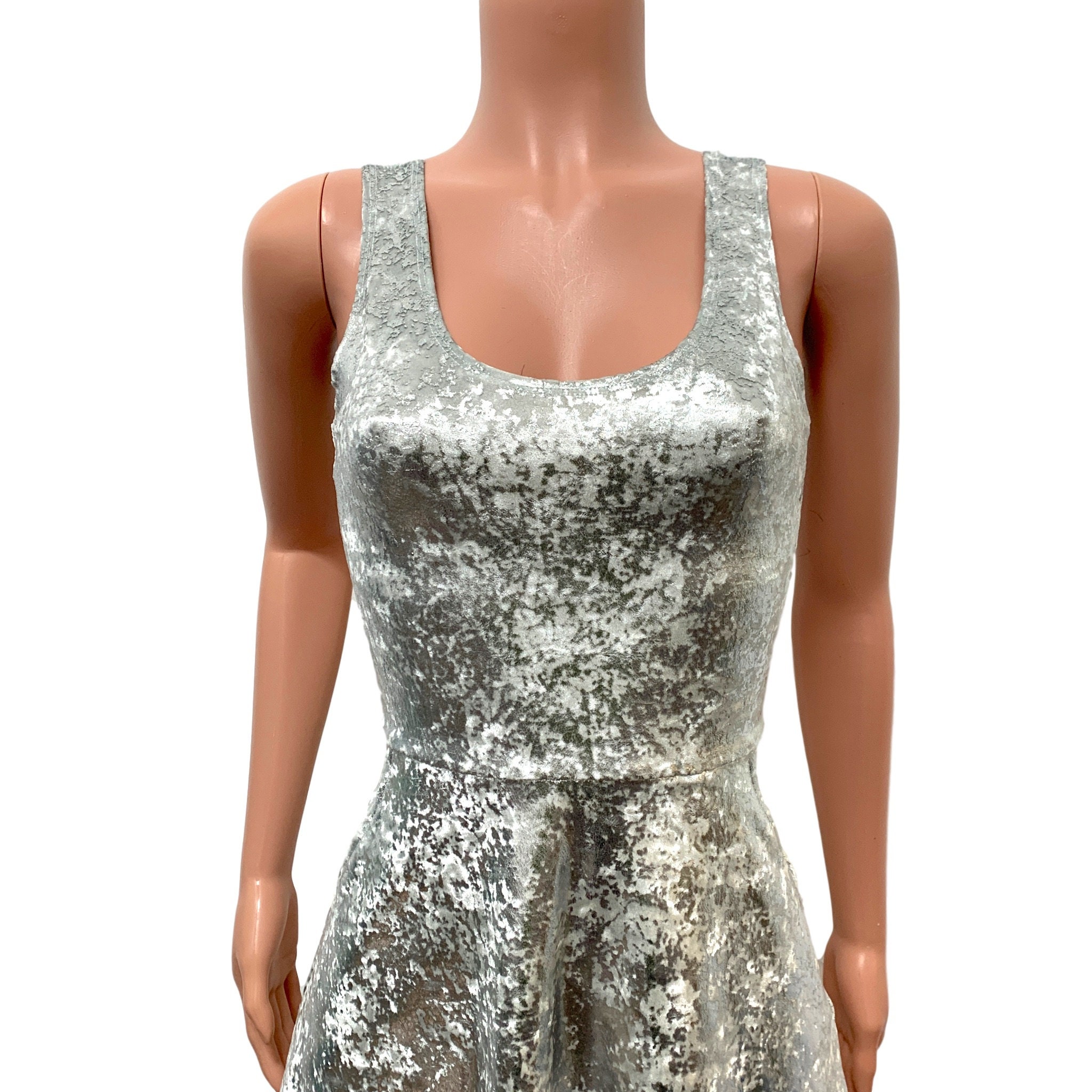 Silver Gilded Velvet A-line Mini Dress W/pockets | Metallic Rave Dress ...