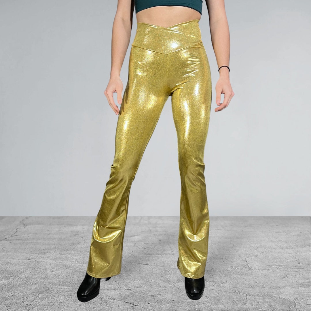 Crossover Waist Bootcut Flare Pants *gold Mystique Spandex* - High V ...