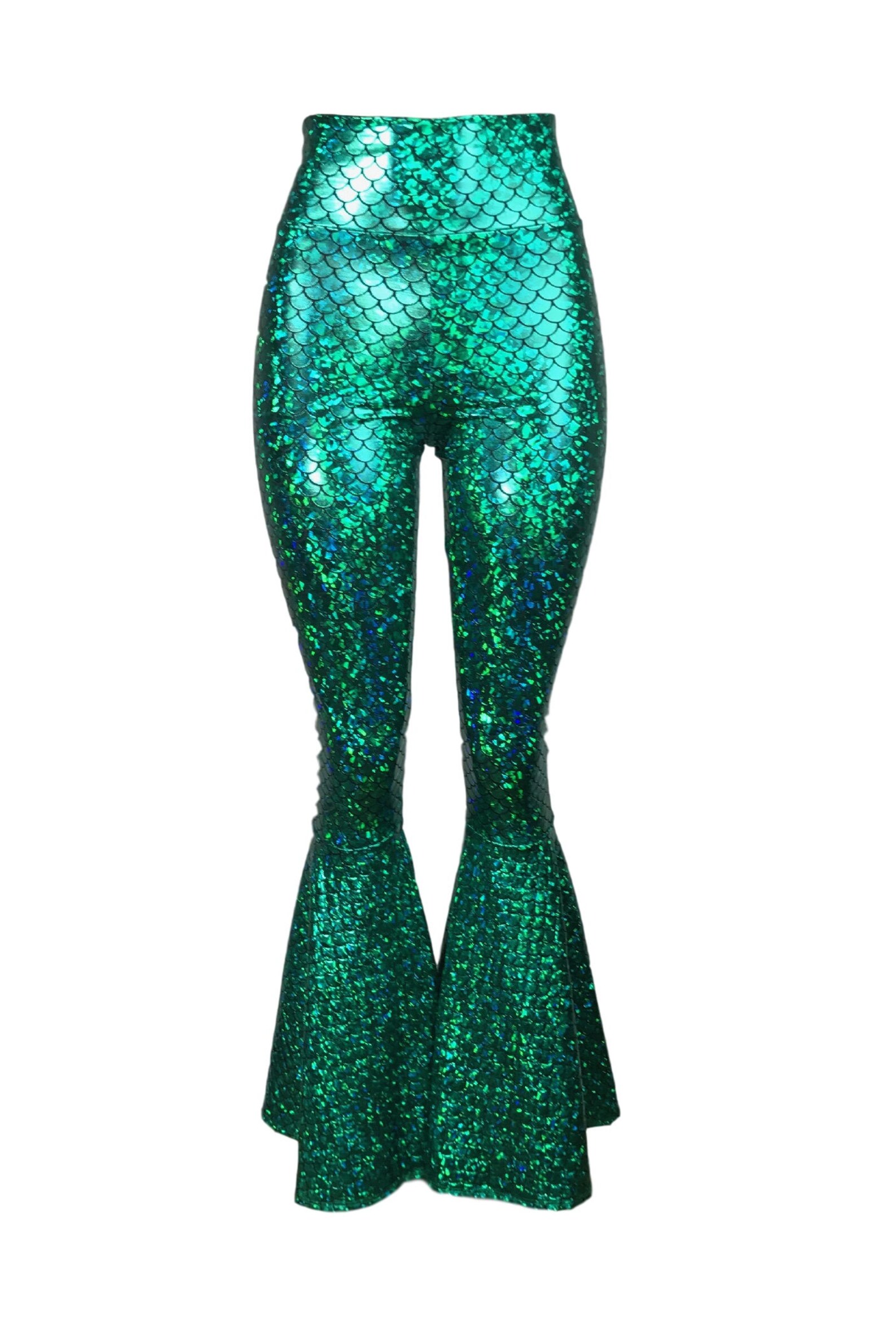Mermaid Bell Bottoms Green Metallic Scales Pants Yoga - Etsy