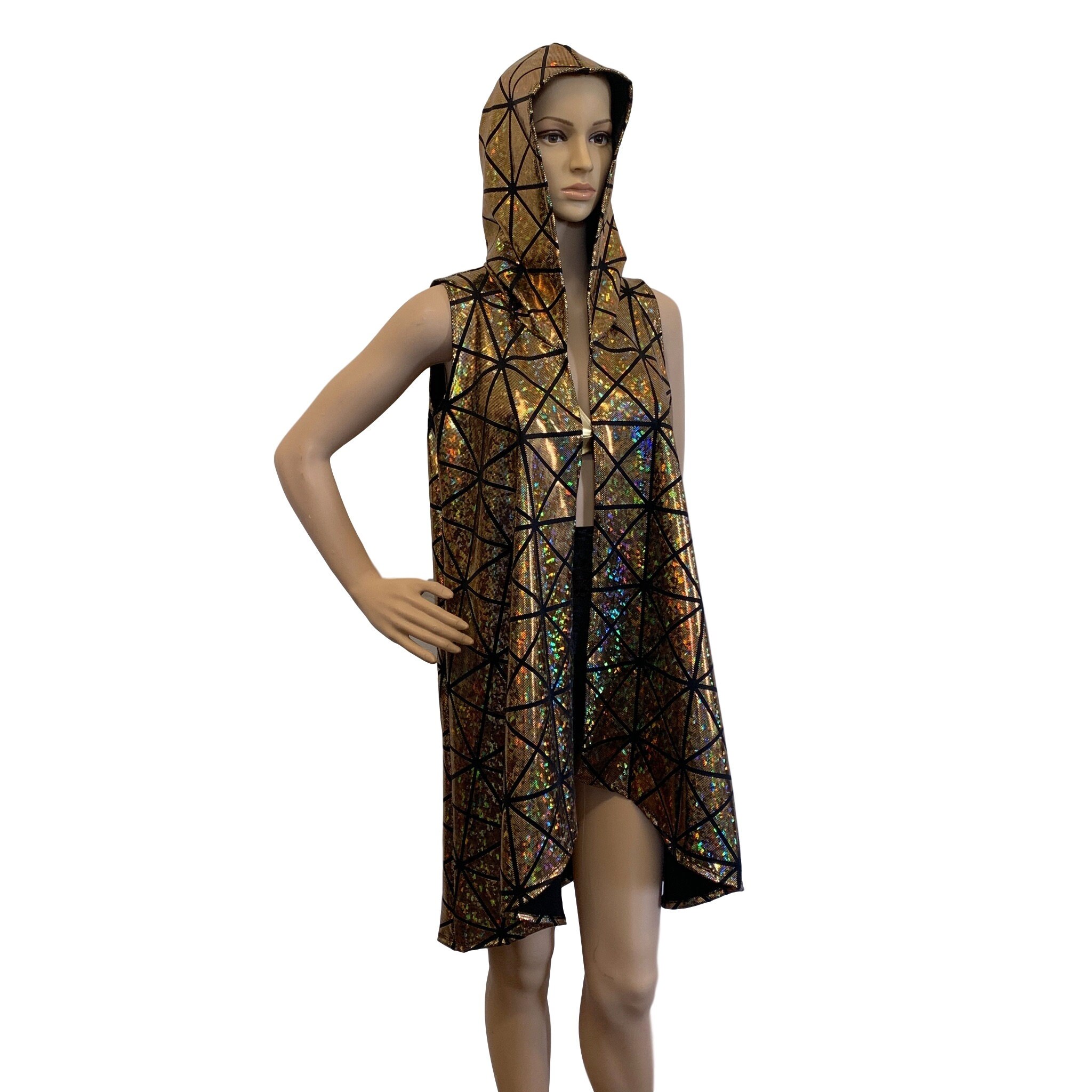 Unisex Hooded Sleeveless Rave Kimono Robe gold Glass Pane - Etsy