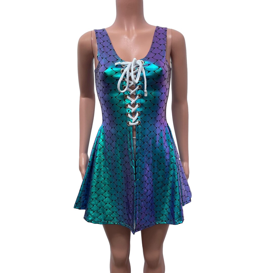 Lace-up Open-front Dress - *mermaid Holographic* - Rave Dress, Fit N ...
