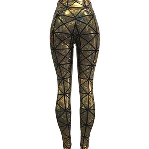 Gold Window Pane Shattered Glass Holographic Leggings Pants Rave ...
