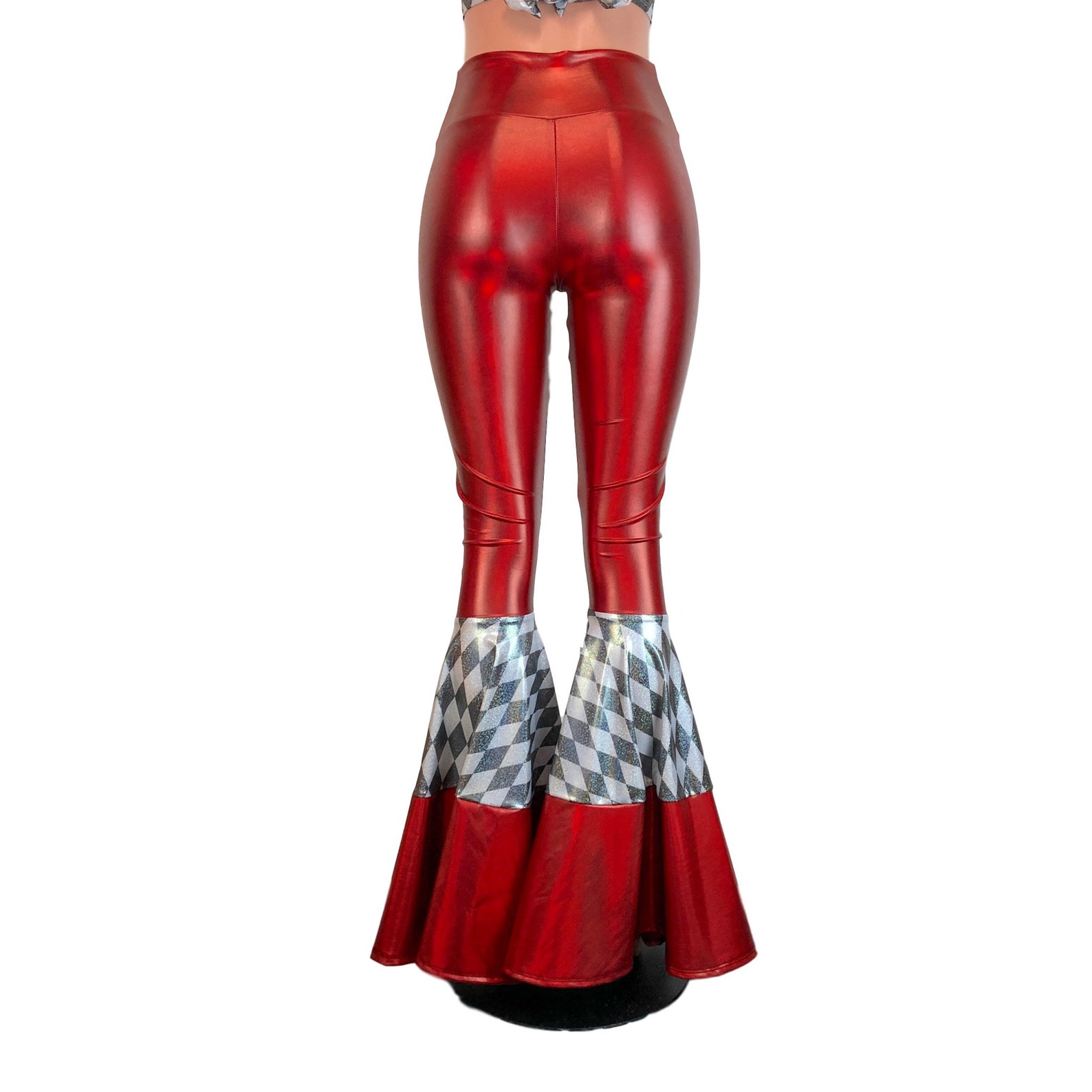 Bell Bottom Pants - Tiered Flares - *red Holograph W/ Holo Harlequin ...