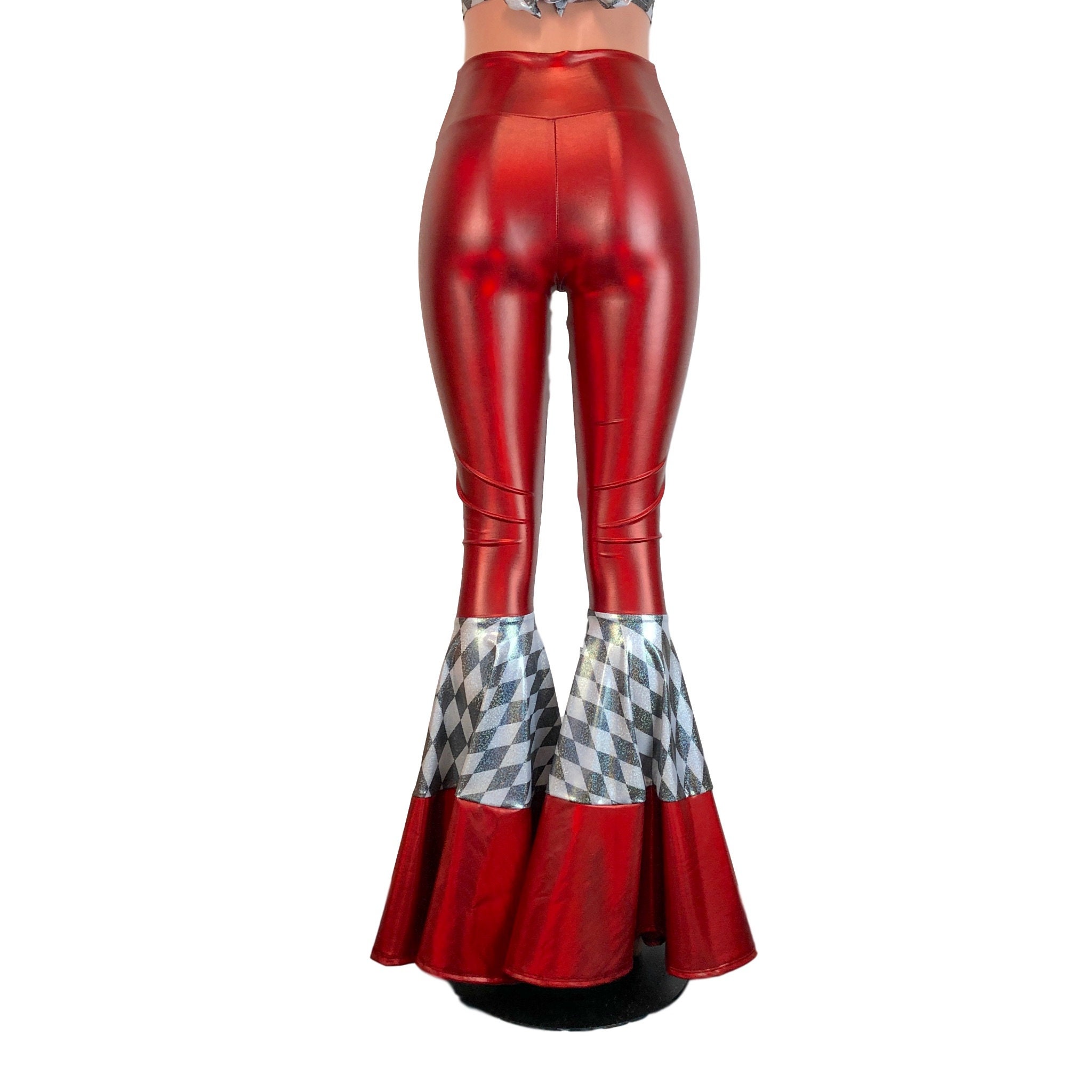 Bell Bottom Pants - Tiered Flares - *red Holograph W/ Holo Harlequin ...