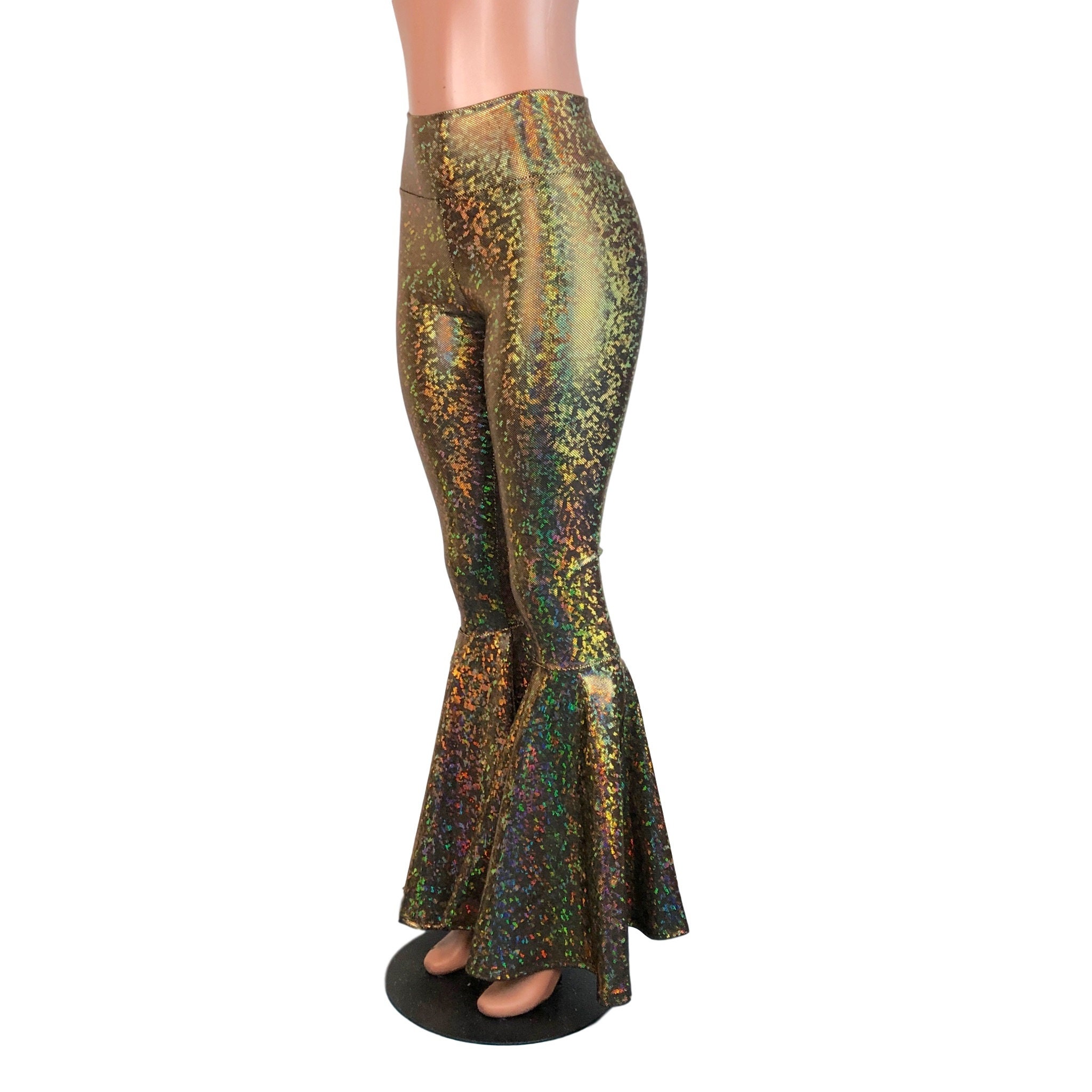 High Waist Bell Bottoms - *gold on Black Shattered Glass* Holographic ...