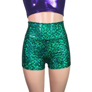 Green Mermaid Scales High Waisted Booty Shorts - Festival or Rave ...