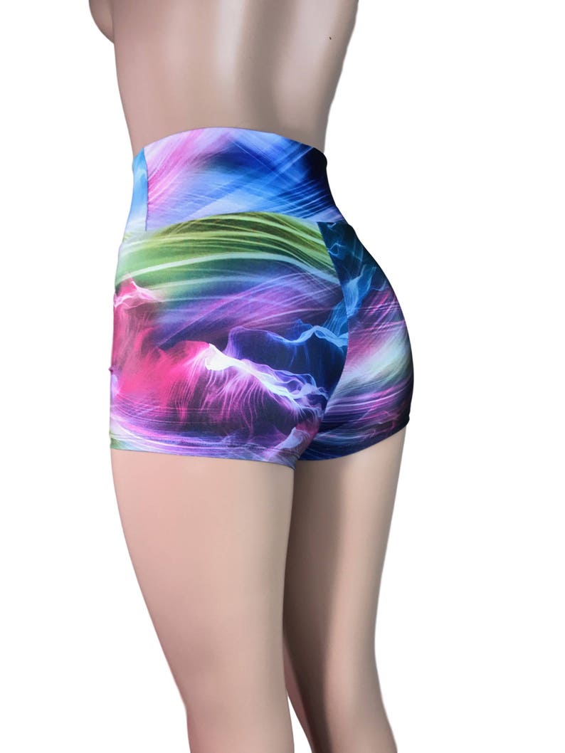 Rainbow Swirl High Waisted Booty Shorts Club Or Rave Wear Etsy