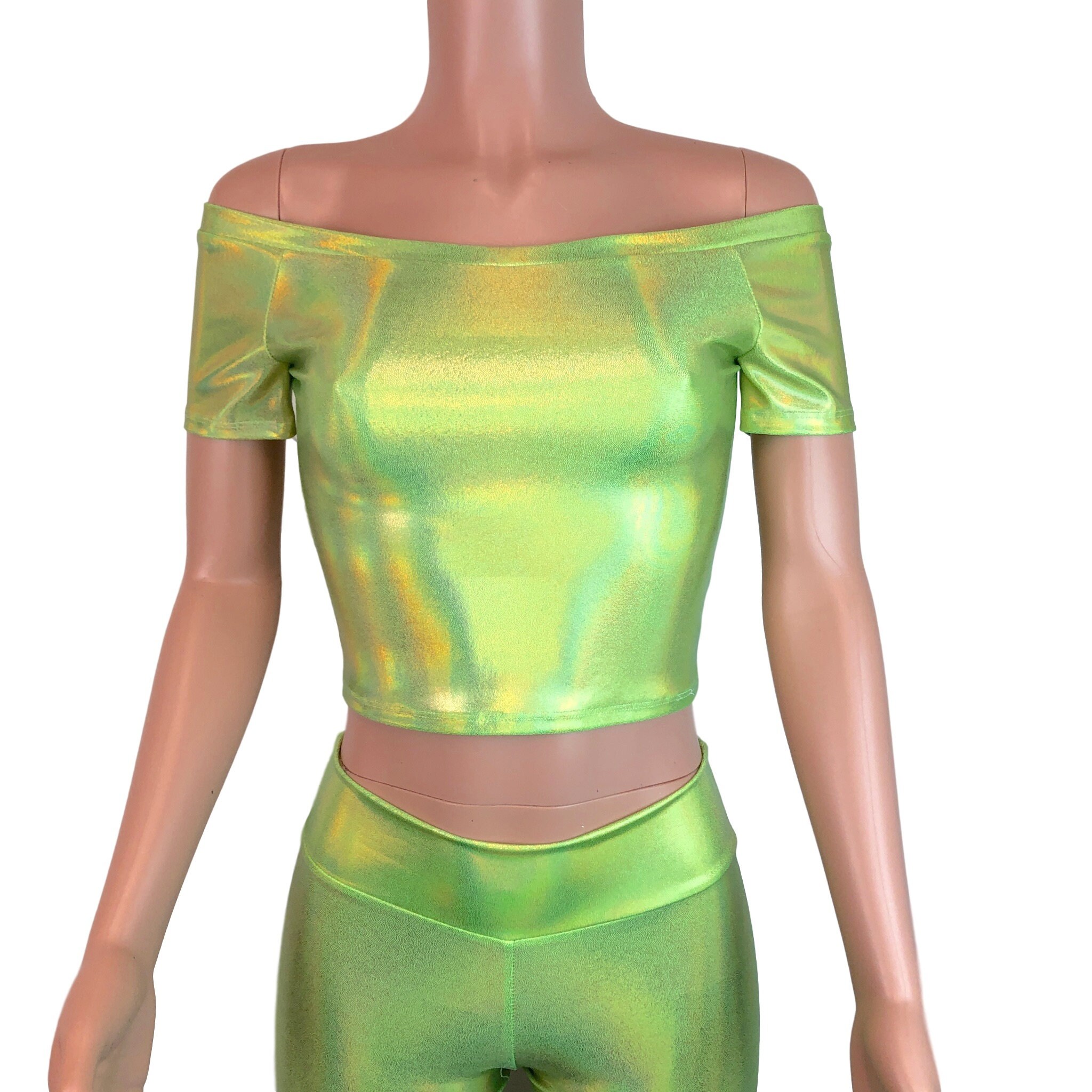 Lime Green Holograph Cold Shoulder Top - Bodycon Clubwear, Rave Wear ...