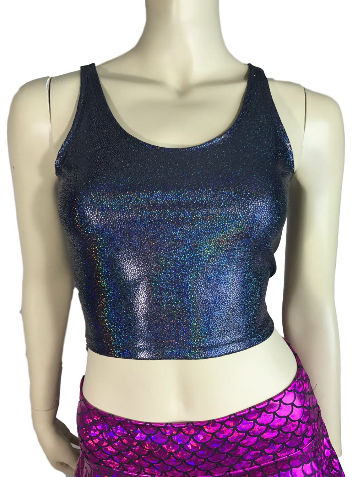 Black Holographic Crop Top Bodycon Clubwear Rave Wear | Etsy