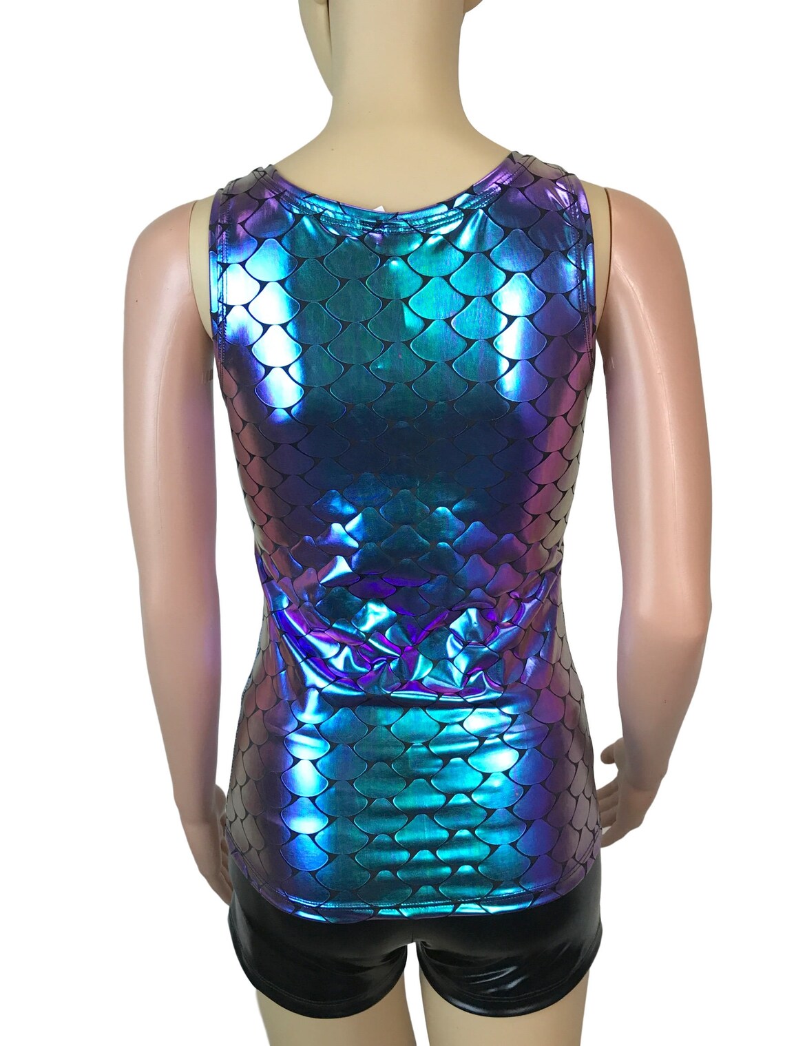 Holographic Mermaid Scales Tank Top - Bodycon Clubwear, Rave Wear ...