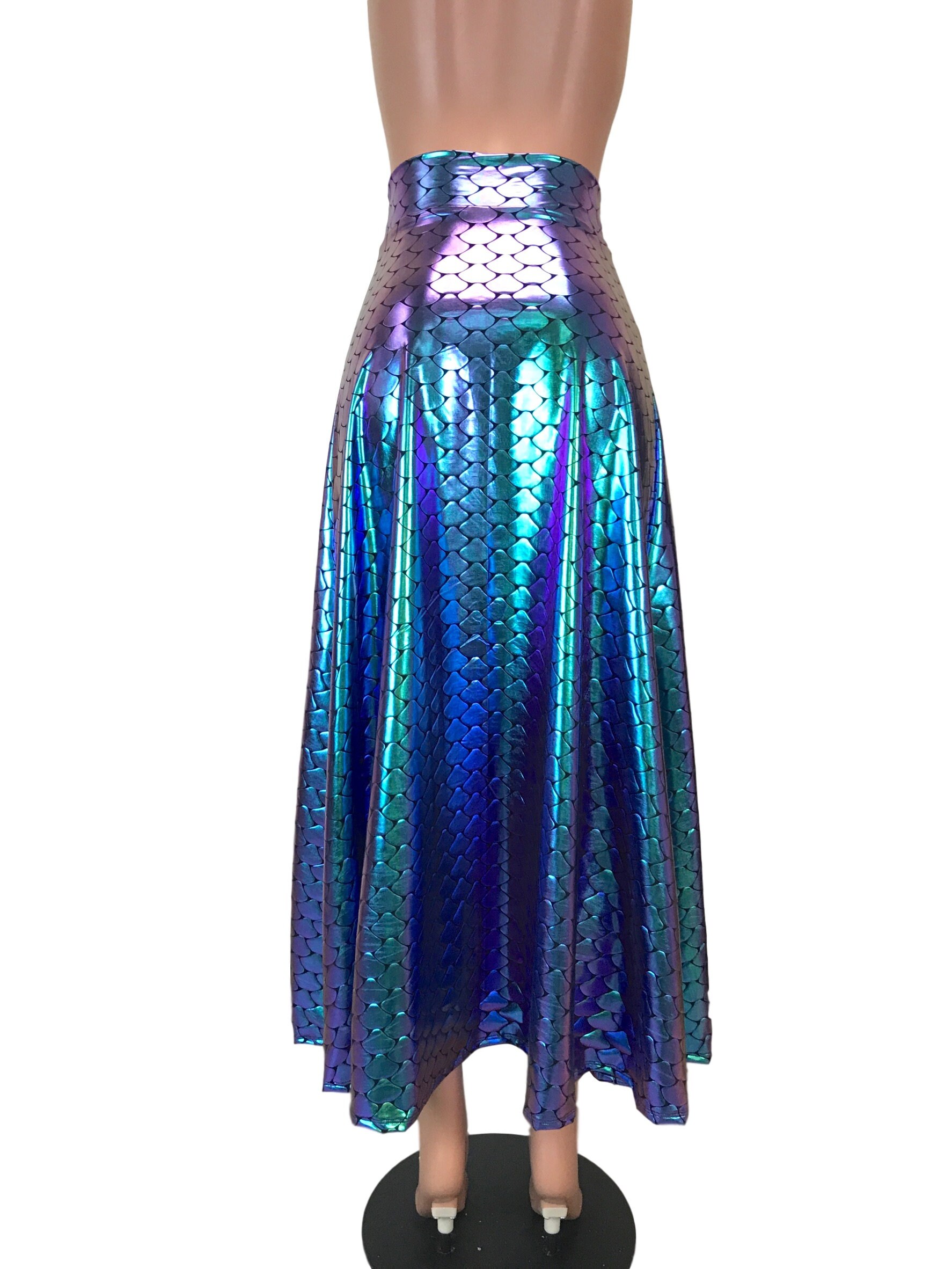 Mermaid Scales Holographic High Waisted Maxi Skirt - Costume Long Skirt ...