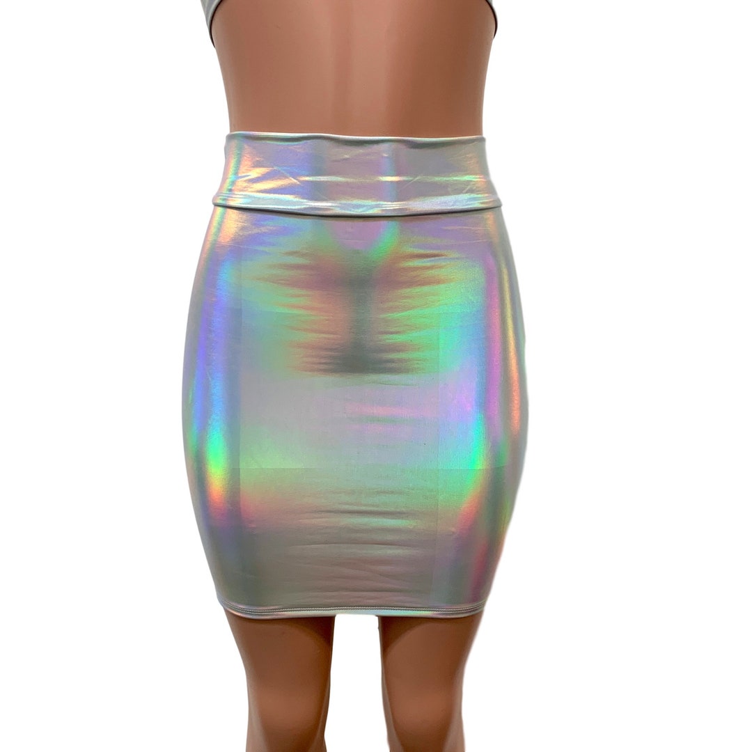 Opal Holographic High Waisted Pencil Mini Skirt - Bodycon Club or Rave ...