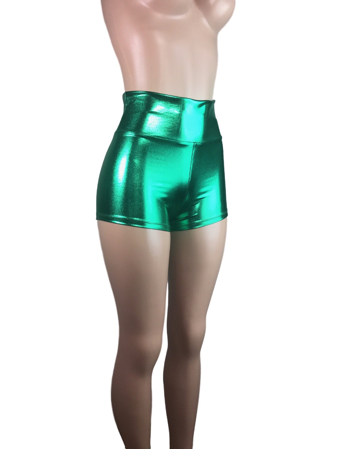 Green Metallic High Waisted Booty Shorts Club Or Rave Wear Etsy