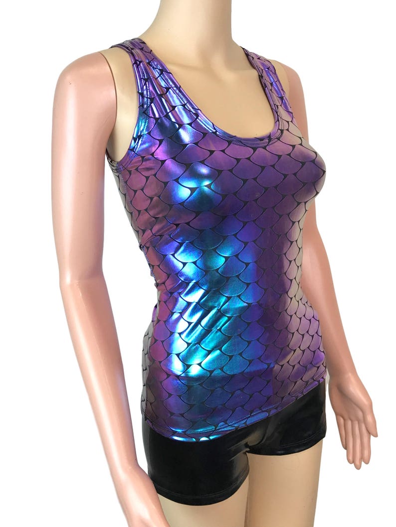 Holographic Mermaid Scales Tank Top Bodycon Clubwear Rave - Etsy