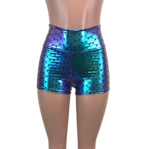 Holographic Mermaid Scales High Waisted Booty Shorts - Festival or Rave ...