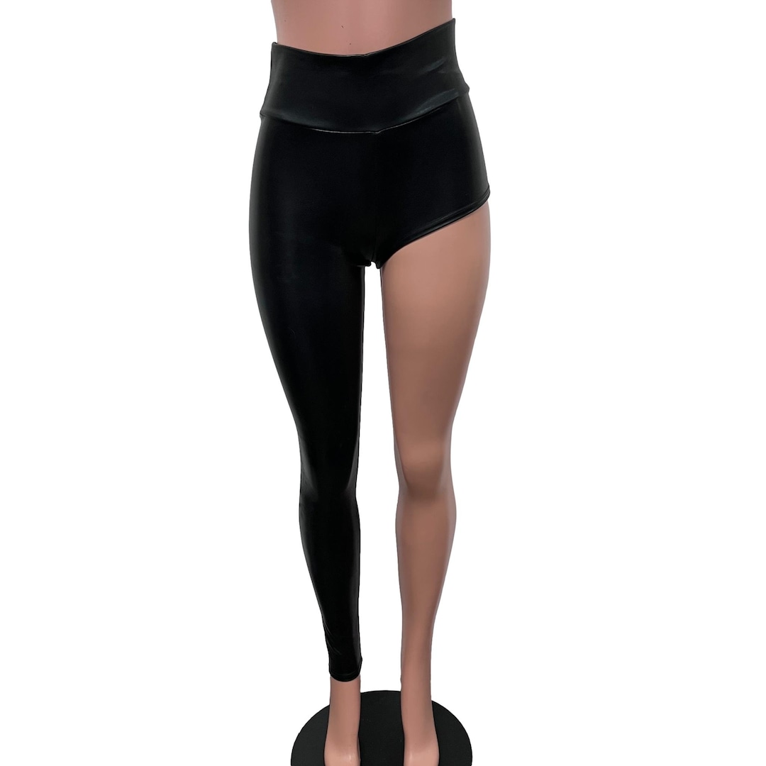 Metallic Black Faux Leather One-leg Leggings Pants - Rave, Festival ...