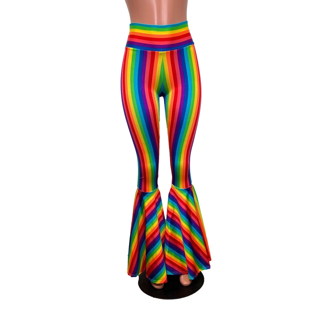 High Waist Bell Bottoms -rainbow Stripe | Flare Pants, LGBTQ Pride Rave ...