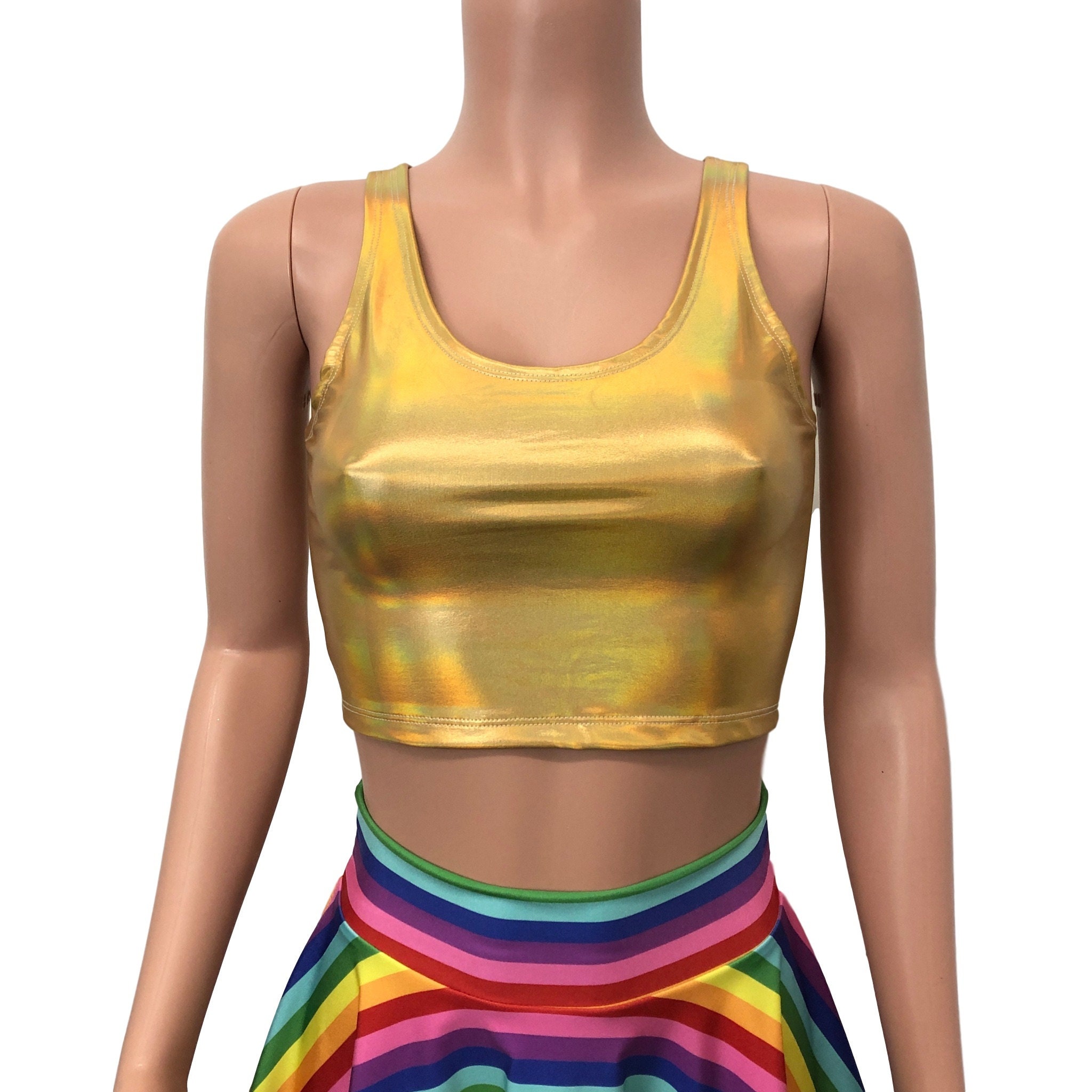 Crop Top Tank gold Opal Holographic Rave Top Festival - Etsy