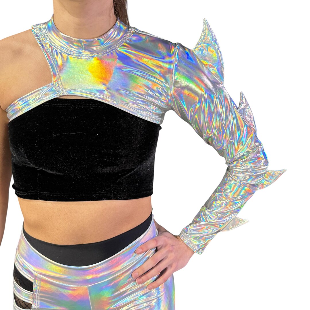 Spiked Side Bolero Top in Opal Iridescent Holographic | Dragon Costume ...