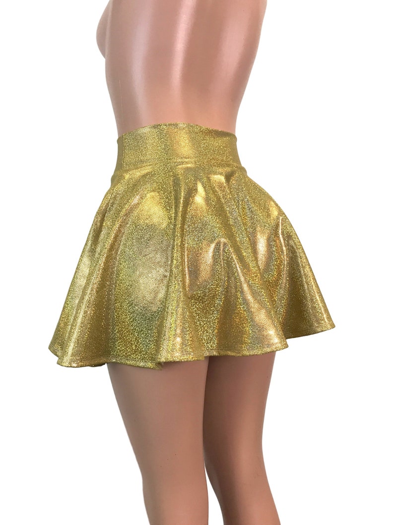 Holographic Gold High Waisted Skater Skirt - Clubwear, Rave Wear, Mini ...