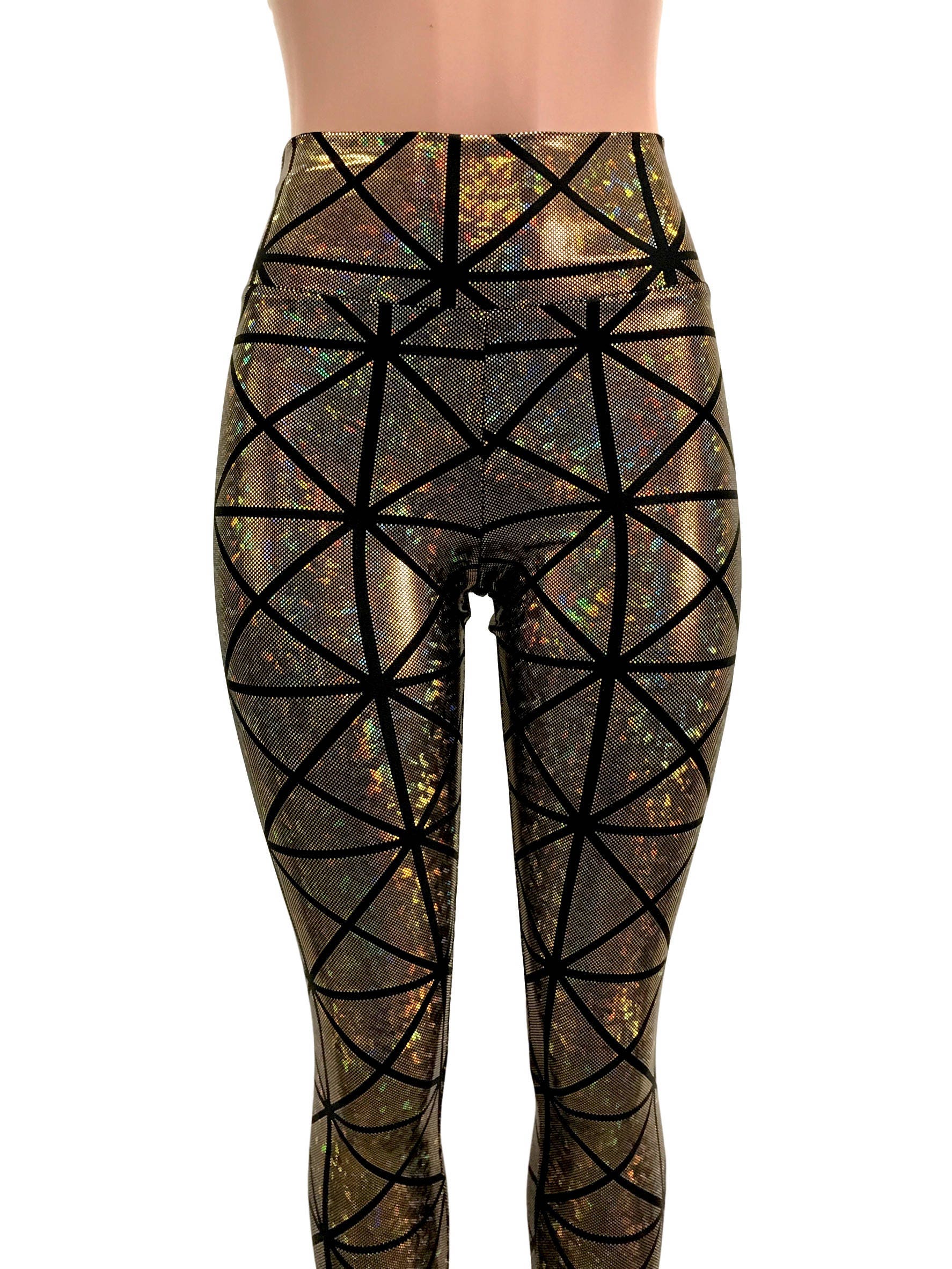 Gold Window Pane Shattered Glass Holographic Leggings Pants | Etsy