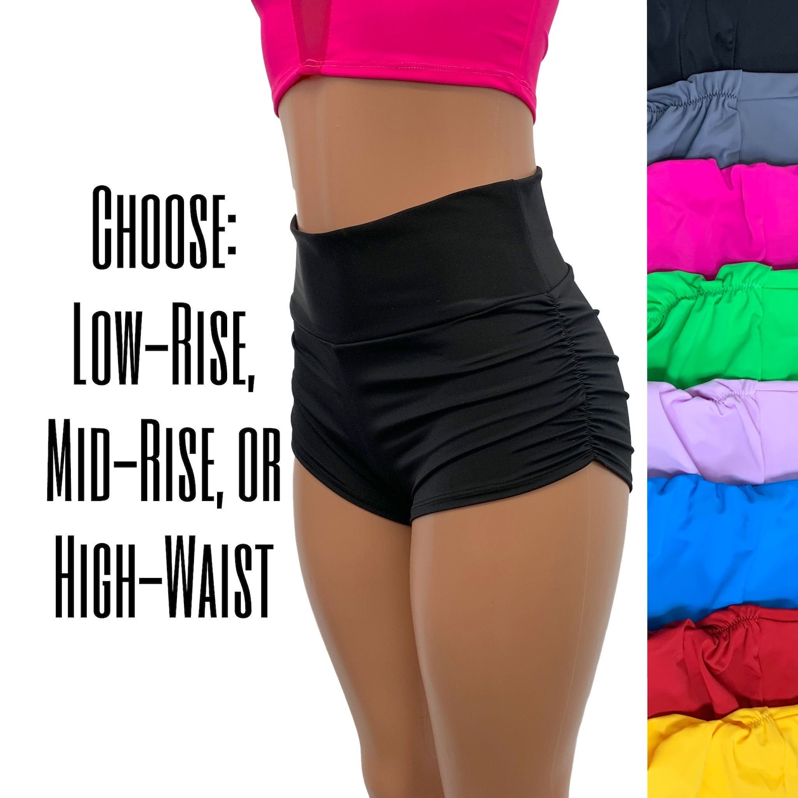 Ruched High Waist Booty Shorts - Athletic Pole Shorts - CHOOSE Your ...