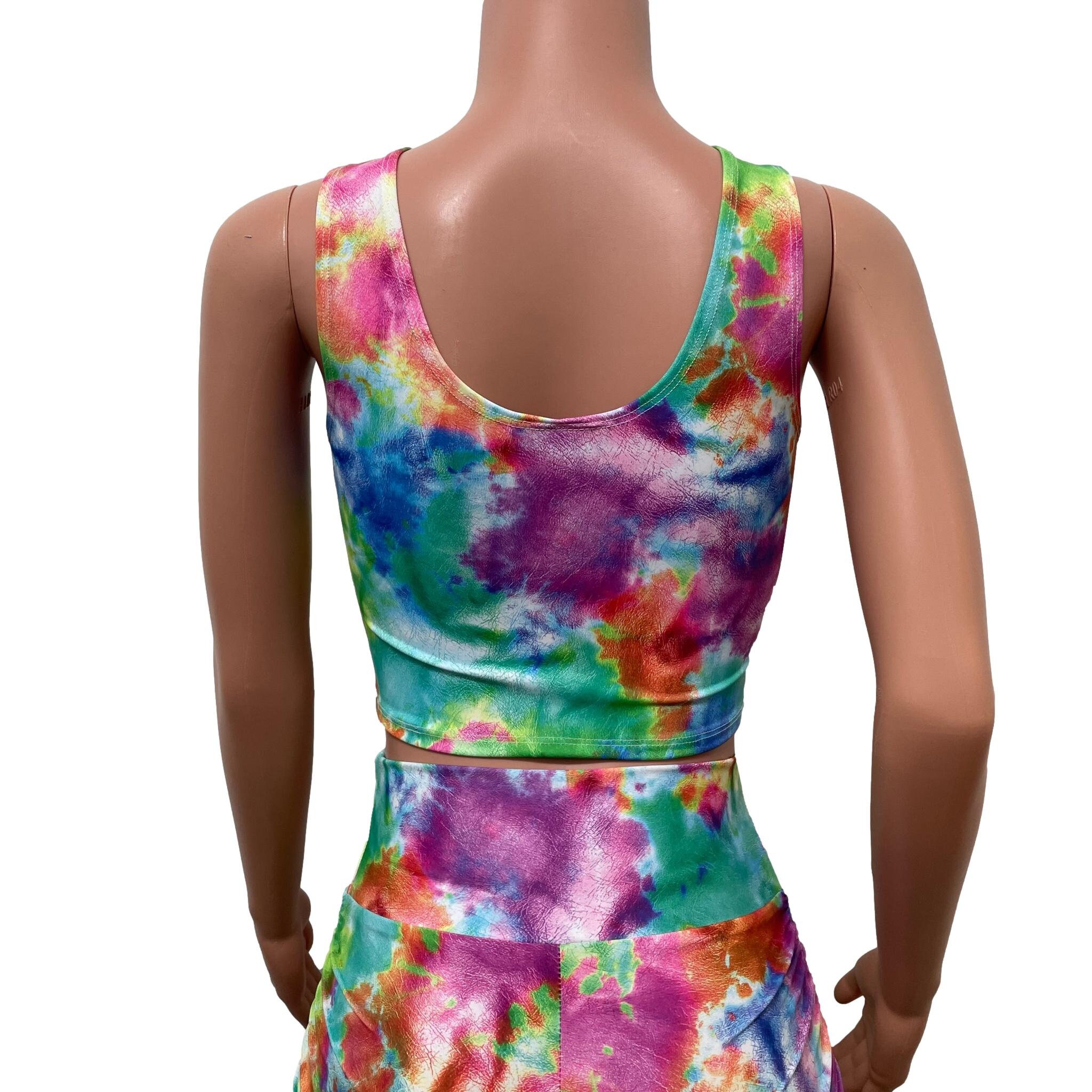 Mesh Inset Crop Tank Top watercolor Spandex W/lime Green - Etsy