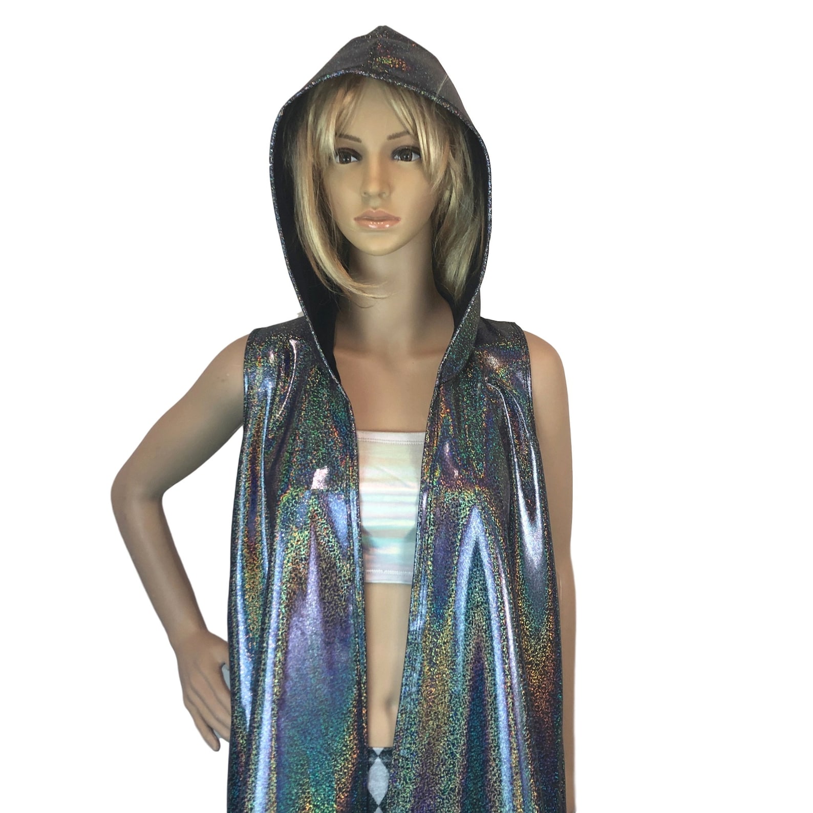 Hooded Sleeveless Rave Kimono Robe - *gleaming Silver Holographic ...