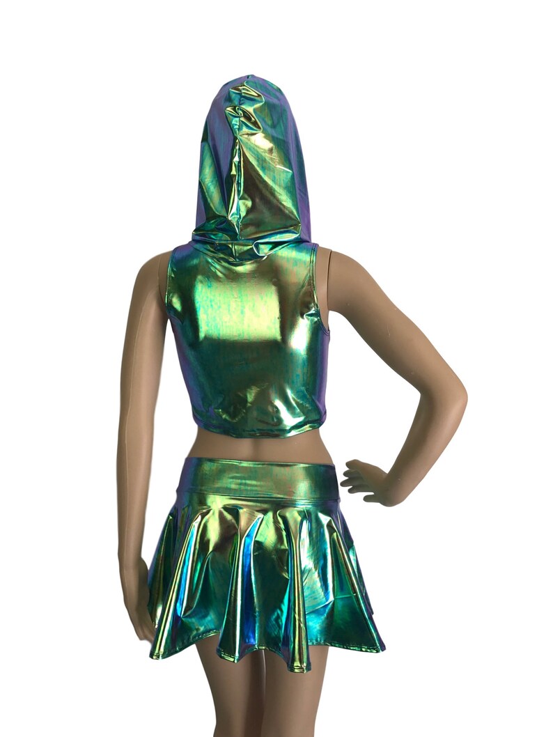 Rave Outfit Holographic High Waisted Skater Skirt Oil And Etsy