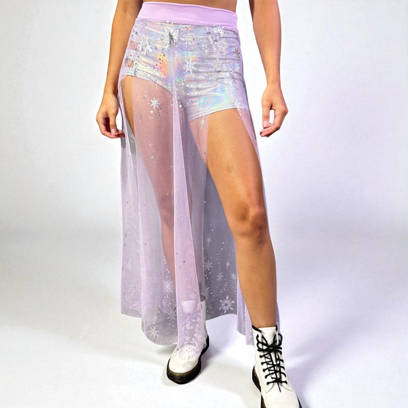Mesh Maxi Duster Skirt Skirt - Long Double Side Slit Skirt - Sheer ...