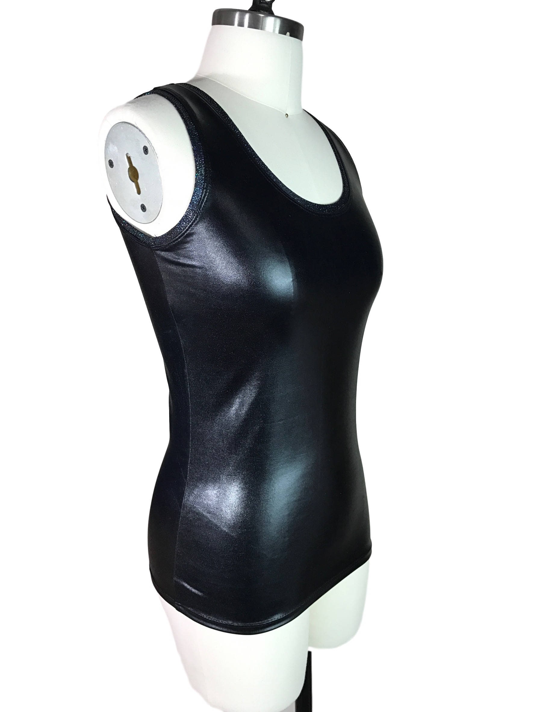 Black leather Metallic Tank Top Bodycon - Etsy
