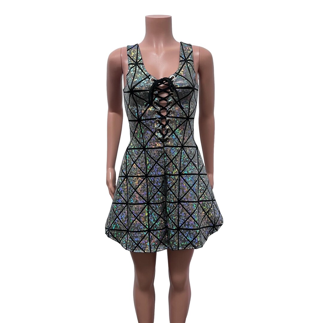 Lace-up Open-front Dress - *silver Glass Pane Holographic* - Rave Dress ...